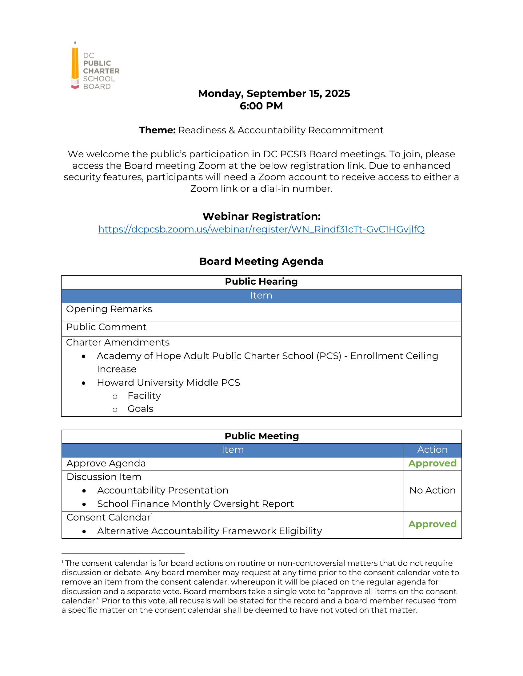 Board Meeting September 2025 Dc Pcsb